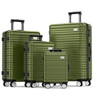 beow luggage sets 4-piece (16/20/24/28)" expandable suitcases with wheels pc+abs durable hardside luggage clearance olivegreen