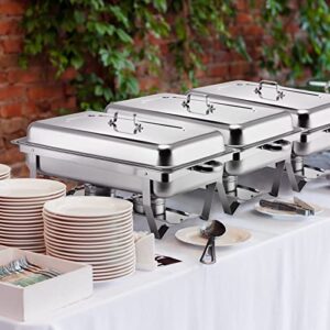 4 Pack Full Size Stainless Steel Chafing Dishes 8 Quart Chafing Dish Buffet Set Silver Rectangular Catering Chafer Warmer with Food Tray Lid and Fuel Holder for Buffet Banquet Party Catering Supplies