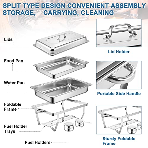 4 Pack Full Size Stainless Steel Chafing Dishes 8 Quart Chafing Dish Buffet Set Silver Rectangular Catering Chafer Warmer with Food Tray Lid and Fuel Holder for Buffet Banquet Party Catering Supplies