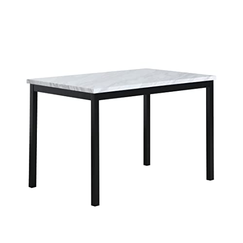 Roundhill Furniture Noyes Metal Dining Table with Laminated Faux Marble Top, 28.50 x 45.00 x 30.00 Inches, Off-White