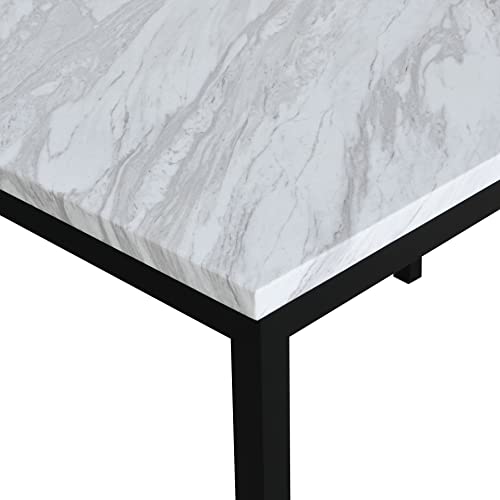 Roundhill Furniture Noyes Metal Dining Table with Laminated Faux Marble Top, 28.50 x 45.00 x 30.00 Inches, Off-White