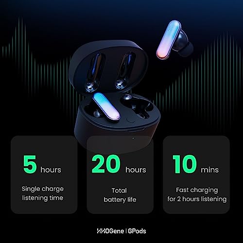 HHOGene Gpods RGB Wireless Earbuds with Led Light Control, Noise Cancelling Bluetooth Earphones in Ear with Fast Charging Case, IPX4 Sweatproof Sport Gaming Hiking Traveling for iPhone & Android Black