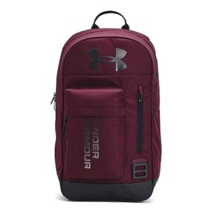 under armour halftime backpack, (601) dark maroon/black/metallic black, one size fits all