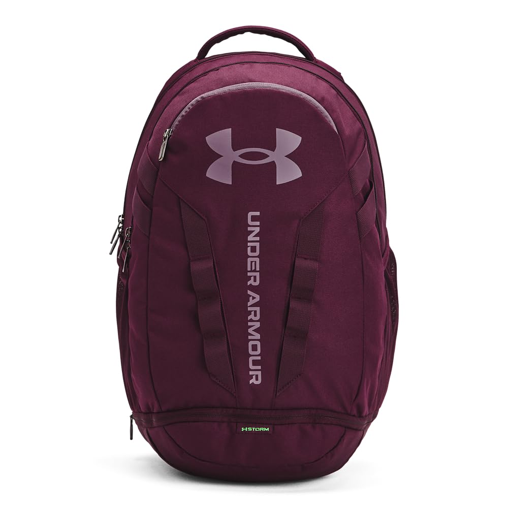 Under Armour unisex-adult Hustle 5.0 Backpack , (602) Dark Maroon / Green Screen / Misty Purple , One Size Fits All