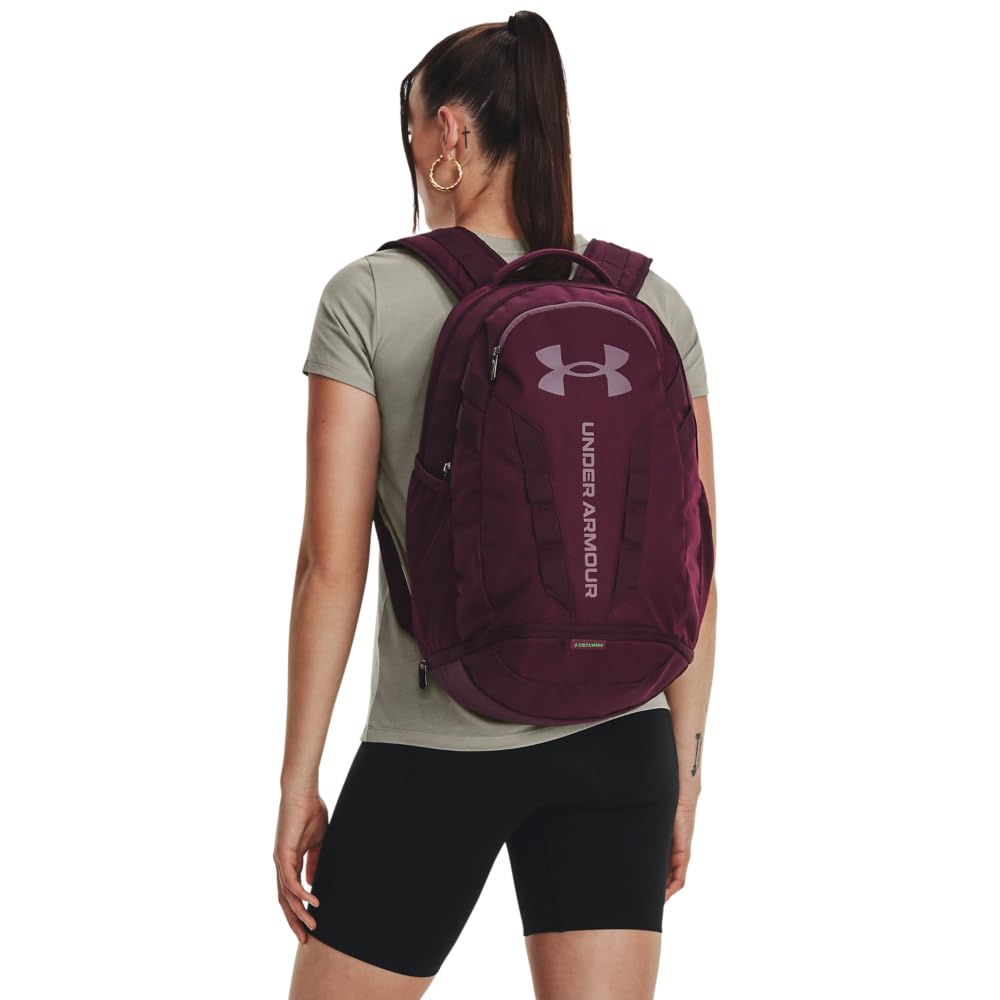 Under Armour unisex-adult Hustle 5.0 Backpack , (602) Dark Maroon / Green Screen / Misty Purple , One Size Fits All