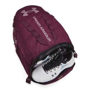 Under Armour unisex-adult Hustle 5.0 Backpack , (602) Dark Maroon / Green Screen / Misty Purple , One Size Fits All