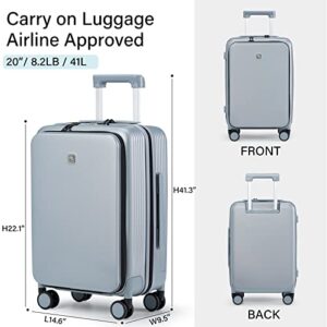 Hanke 20 Inch Carry On Luggage Hard Shell Suitcases with Wheels Lightweight Travel Luggage for Weekender Suitcase with Lock Rolling Luggage with Front Pocket(Grey)