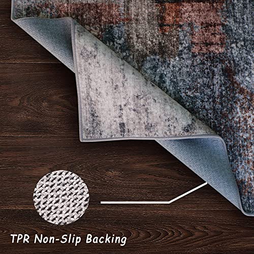 vivorug Washable Rug, Ultra Soft Area Rug 6x9, Non Slip Abstract Rug Foldable, Stain Resistant Rugs for Living Room Bedroom, Modern Fuzzy Rug (Gray/Rust, 6'x9')