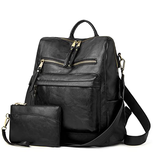 forestfish Backpack Purse For Women PU leather Satchel Bags Shoulder Handbags For Work Travel，Black