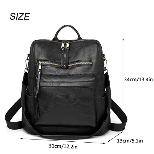 forestfish Backpack Purse For Women PU leather Satchel Bags Shoulder Handbags For Work Travel，Black