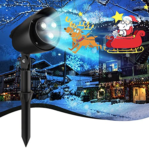 Goplus Christmas Projector Lights, Outdoor LED Santa Claus on Sleigh Projection Lamp with 65° Adjustable Angle, Lawn Stake, Water Proof Landscape Decorative Lighting for Christmas Holiday Party Garden