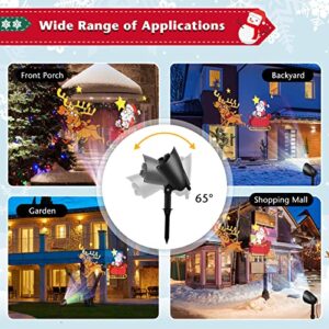 Goplus Christmas Projector Lights, Outdoor LED Santa Claus on Sleigh Projection Lamp with 65° Adjustable Angle, Lawn Stake, Water Proof Landscape Decorative Lighting for Christmas Holiday Party Garden