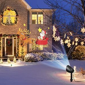 Goplus Christmas Projector Lights, Outdoor LED Santa Claus on Sleigh Projection Lamp with 65° Adjustable Angle, Lawn Stake, Water Proof Landscape Decorative Lighting for Christmas Holiday Party Garden