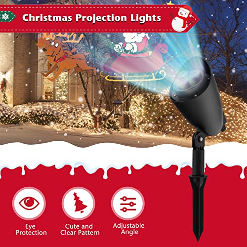 Goplus Christmas Projector Lights, Outdoor LED Santa Claus on Sleigh Projection Lamp with 65° Adjustable Angle, Lawn Stake, Water Proof Landscape Decorative Lighting for Christmas Holiday Party Garden