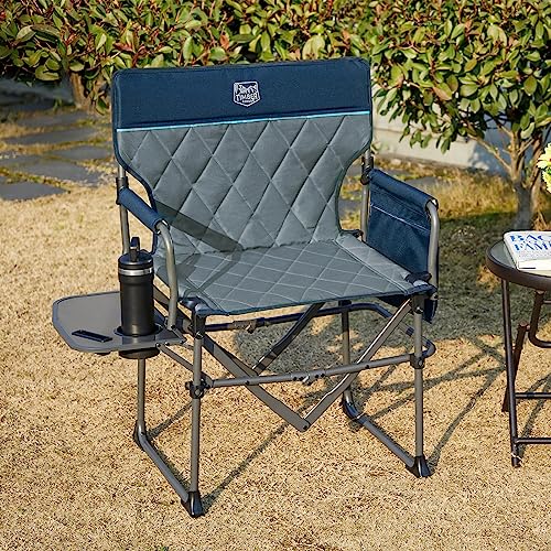 TIMBER RIDGE Heavy Duty Camping Chair with Compact Size, Portable Directors Chair with Side Table and Pocket for Camping, Lawn, Sports and Fishing, Supports Up to 350lbs, Navy