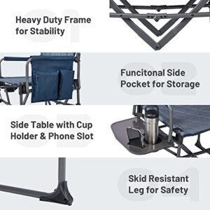 TIMBER RIDGE Heavy Duty Camping Chair with Compact Size, Portable Directors Chair with Side Table and Pocket for Camping, Lawn, Sports and Fishing, Supports Up to 350lbs, Navy