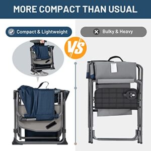 TIMBER RIDGE Heavy Duty Camping Chair with Compact Size, Portable Directors Chair with Side Table and Pocket for Camping, Lawn, Sports and Fishing, Supports Up to 350lbs, Navy