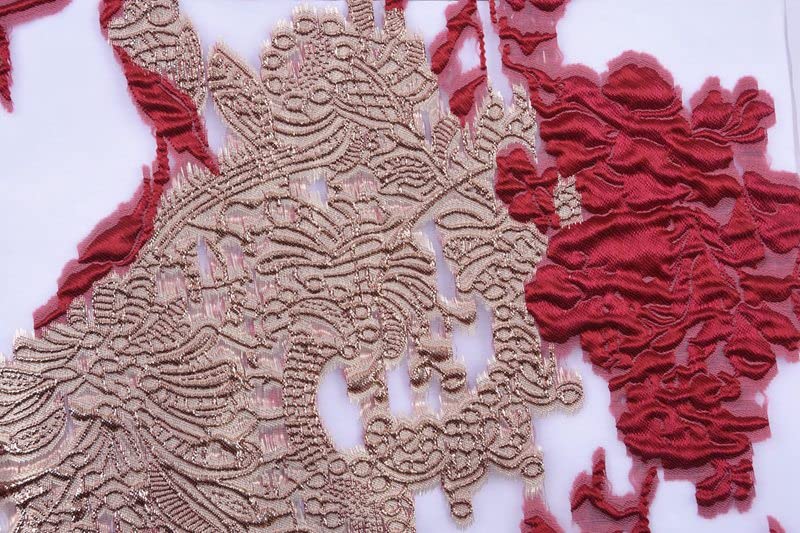 3 Yards African Lace Fabric French Beaded Sequins Lace,Net Tulle Fabric,Embroidered Fabric for Dress Guipure lace L03 (red)