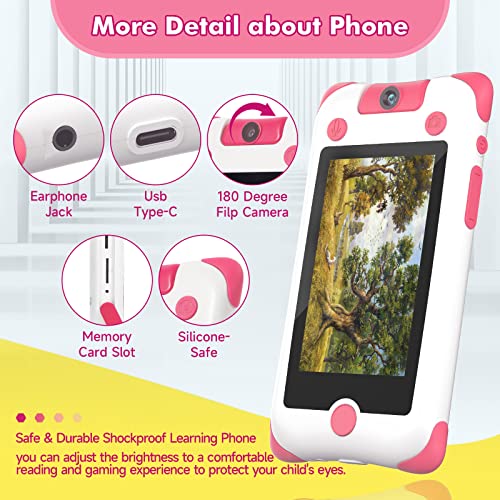 UNERVER Kids Phone - Phone for Kid Real Cell Phone for Girls/Boys Toddler Christmas Birthday Gift Age 3-8, Toy Phone for Kids MP3 Music Player with Flip Cameras Children Learning Play Phone