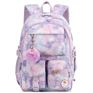 hidds laptop backpacks 16 inch school bag college backpack anti theft travel daypack bags bookbags for teens girls women students (tie-dye purple)