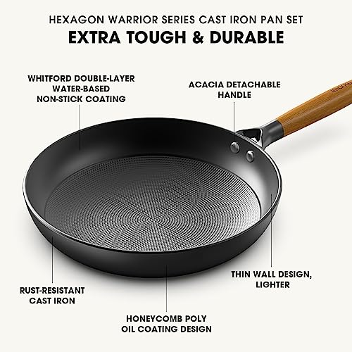 imarku Non Stick Frying Pans - 8 Inch, 10 Inch and 12 Inch Cast Iron Skillets Professional Cast Iron Pan Set Dishwasher Safe Nonstick Frying Pan Set, Pot set with Detachable Handle