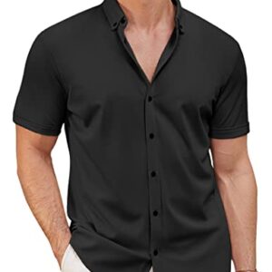 COOFANDY Casual Dress for Men Short Sleeve Button Up Summer Beach Shirts Wrinkle Free Black