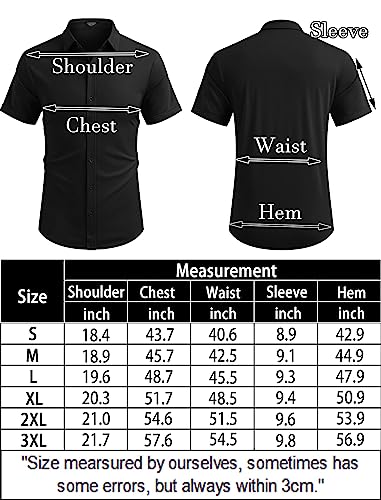 COOFANDY Casual Dress for Men Short Sleeve Button Up Summer Beach Shirts Wrinkle Free Black