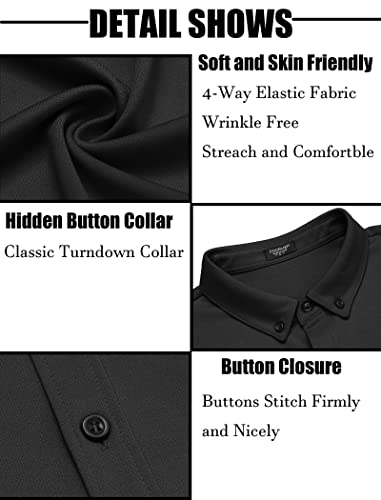 COOFANDY Casual Dress for Men Short Sleeve Button Up Summer Beach Shirts Wrinkle Free Black