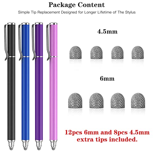 METRO Universal Stylus Pens for Touch Screens - High Sensitivity Capacitive Stylus Fiber Tips 2 in 1 Touch Screen Pen for iPad iPhone and All Other Tablets & Cell Phones (Black/Blue/Purple/Pink)