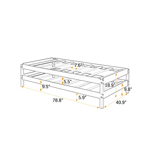 Solid Platform Bed Twin Size Wood Stackable Twin Beds with Wooden Slats Convertible Floorbed Frame Without Headboard for Girls Boys Teens, No Box Spring Needed – Two Beds Set (Walnut)