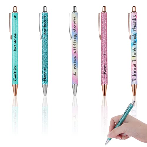 FOVIUPET 5-pack Funny Word Daily Funny Pens, Funny Seven Days of The Week Pens, Weekday Vibe Sarcastic Daily Pens Black Ink Point 1.0mm Press Pens, Creative Gift for School Office(A)