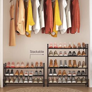 TZAMLI 3-Tier Stackable Closet Shoe Rack Organizer, Expandable and Adjustable Metal Shoes Shelf Storage Small Shoe Rack for Entryway Dorm, Brown