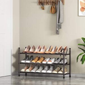 TZAMLI 3-Tier Stackable Closet Shoe Rack Organizer, Expandable and Adjustable Metal Shoes Shelf Storage Small Shoe Rack for Entryway Dorm, Brown