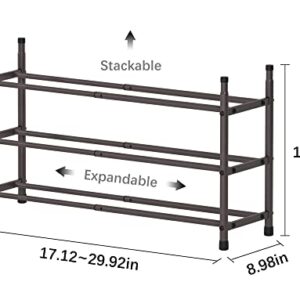 TZAMLI 3-Tier Stackable Closet Shoe Rack Organizer, Expandable and Adjustable Metal Shoes Shelf Storage Small Shoe Rack for Entryway Dorm, Brown