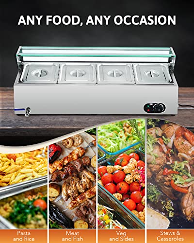 WILPREP Commercial Food Warmer for Parties Hotels Restaurants, 1200W Buffet Server and Warmer, 4pc Electric Warming Tray for Food or Sauces, Catering Food Warmer with 4 Stainless Steel Chafing Dishes