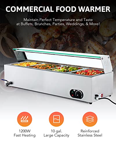 WILPREP Commercial Food Warmer for Parties Hotels Restaurants, 1200W Buffet Server and Warmer, 4pc Electric Warming Tray for Food or Sauces, Catering Food Warmer with 4 Stainless Steel Chafing Dishes