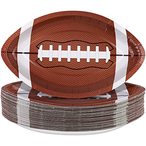 ADXCO 50 Pieces Football Shaped Disposable Paper Plates Football Party Plates Football Party Supplies for Football Theme Party Supplies Sports Game Birthday Decoration, 9.4 x 5.9 Inch