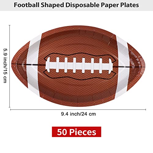 ADXCO 50 Pieces Football Shaped Disposable Paper Plates Football Party Plates Football Party Supplies for Football Theme Party Supplies Sports Game Birthday Decoration, 9.4 x 5.9 Inch