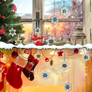 10 pcs Christmas Wooden Cross Stitch Kits Cross Stitch Wood Ornaments Christmas Hanging Decors Craft Christmas Decorations for Christmas Tree Decoration Supplies (Snowflake Style)