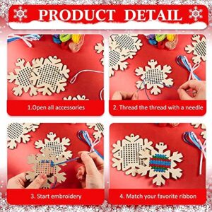 10 pcs Christmas Wooden Cross Stitch Kits Cross Stitch Wood Ornaments Christmas Hanging Decors Craft Christmas Decorations for Christmas Tree Decoration Supplies (Snowflake Style)