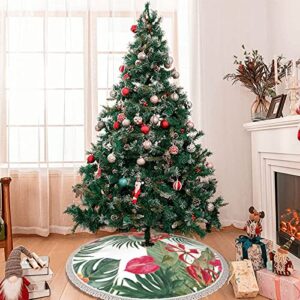 Christmas Tree Skirt 30" - Summer Hawaiian Printed Tree Skirt with Tassel Xmas Tree Decoration for Christmas Holiday