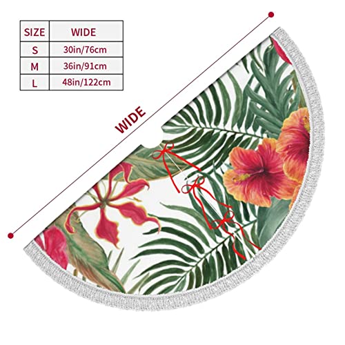 Christmas Tree Skirt 30" - Summer Hawaiian Printed Tree Skirt with Tassel Xmas Tree Decoration for Christmas Holiday