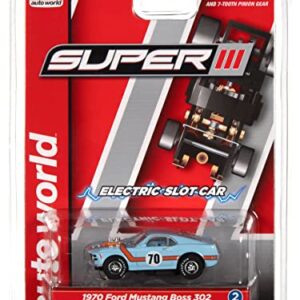 Auto World Super III 1970 Ford Boss Mustang (Gulf Blue) HO Scale Slot Car