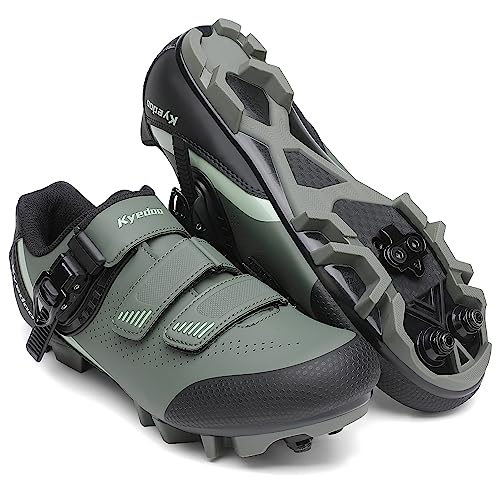 Kyedoo Mountain Bike Shoes Mens Cycling Shoes MTB Shoes Quick Ratchet Buckle Compatible with SPD System Pedal for Indoor and Outdoor Mountain Road Biking Riding (SPD Clips Includes) Green Size 10.5