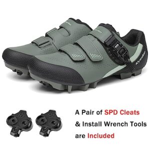 Kyedoo Mountain Bike Shoes Mens Cycling Shoes MTB Shoes Quick Ratchet Buckle Compatible with SPD System Pedal for Indoor and Outdoor Mountain Road Biking Riding (SPD Clips Includes) Green Size 10.5