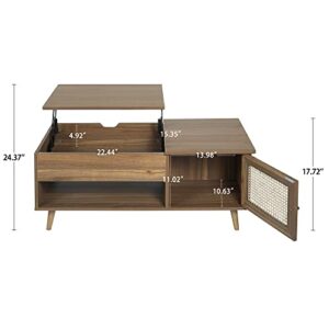 FOKWE Lift Top Coffee Table with Hidden Compartment, Big Storage Space and Adjustable Storage Shelf Lift Tabletop Dining Table for Home Living Room, Office (Walnut)