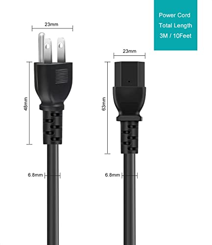 6Ft AC Power Cord for Sony Playstation PS3 First Generation (Fat), Xbox 360 1st Generation (Fat), Xbox 360E, 3 Prong Wall Power Cable Replacement