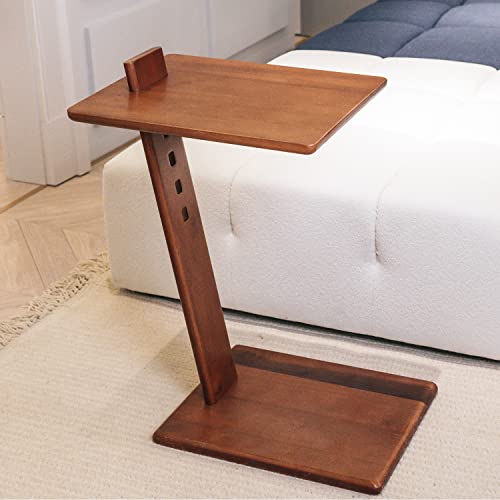 TZK Snack Side Table, C Shaped End Table for Sofa Couch and Bed, Adjustable Height Sofa Table for Small Spaces, Living Room, Bedroom, Boxwood Rustic Snack Table(Walnut)