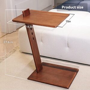 TZK Snack Side Table, C Shaped End Table for Sofa Couch and Bed, Adjustable Height Sofa Table for Small Spaces, Living Room, Bedroom, Boxwood Rustic Snack Table(Walnut)