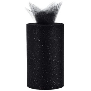 glitter tulle rolls 6” by 50 yards sparkle tulle fabric ribbon sequin tulle netting rolls for diy tutu skirt wedding birthday party decoration (black)